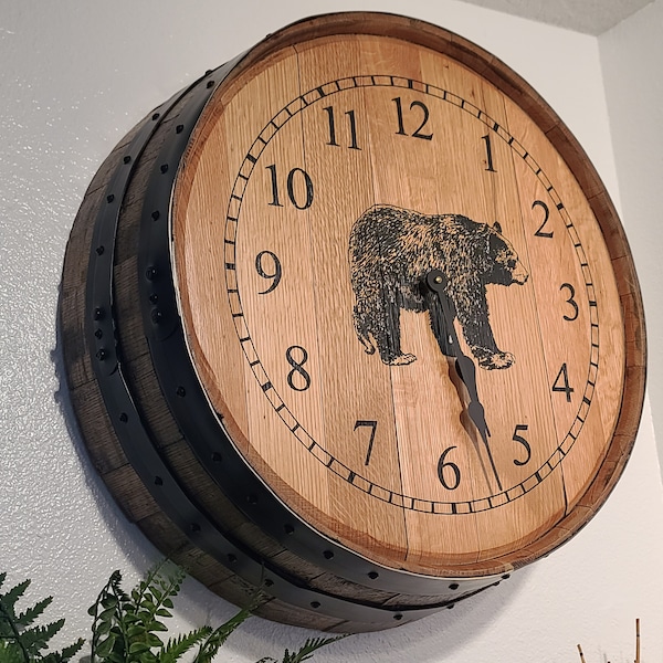 Whiskey Barrel Clock (bear) - Etsy