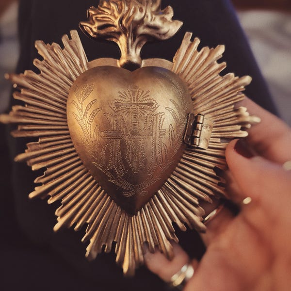 Sacred Heart, Milagro Heart, Antique Gold Heart Box, Catholic Heart ...