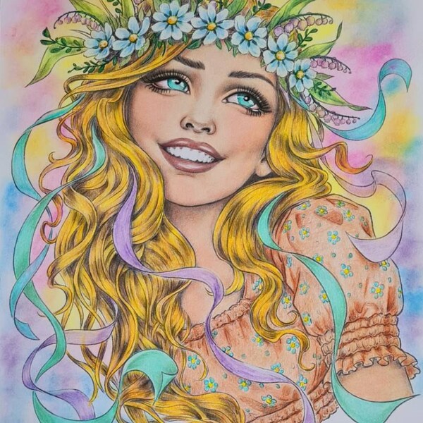 Mae Coloring Page Grayscale Illustration Female May Spring Beltane ...