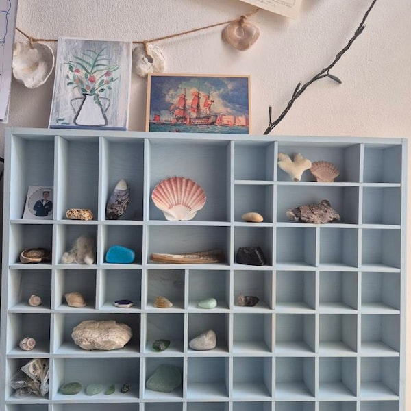 Large Wooden Trinket Display Shelf | 51 Compartments | Wall Hanging ...