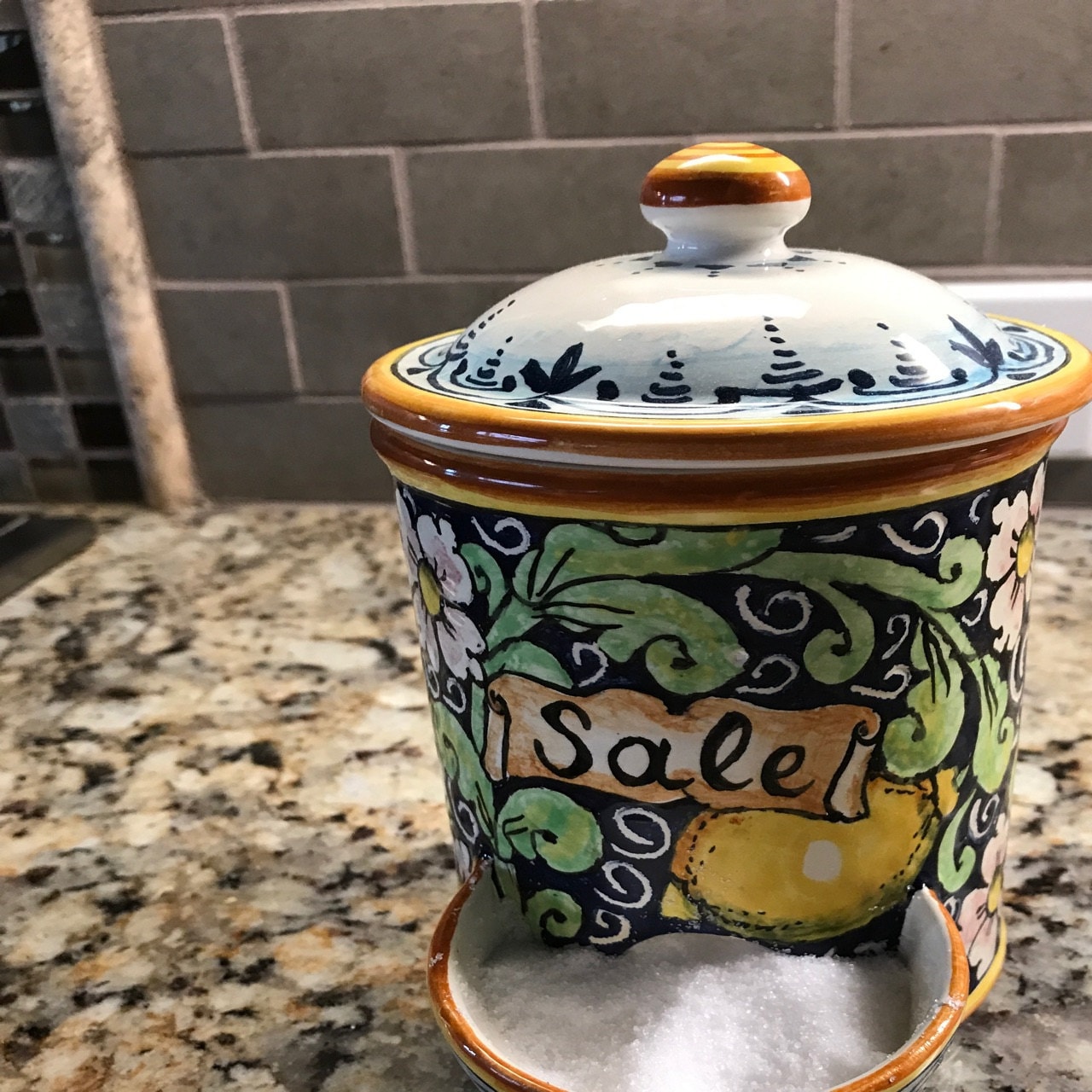 Italian Ceramic Jar Salt Holder Hand Painted Made in ITALY | Etsy