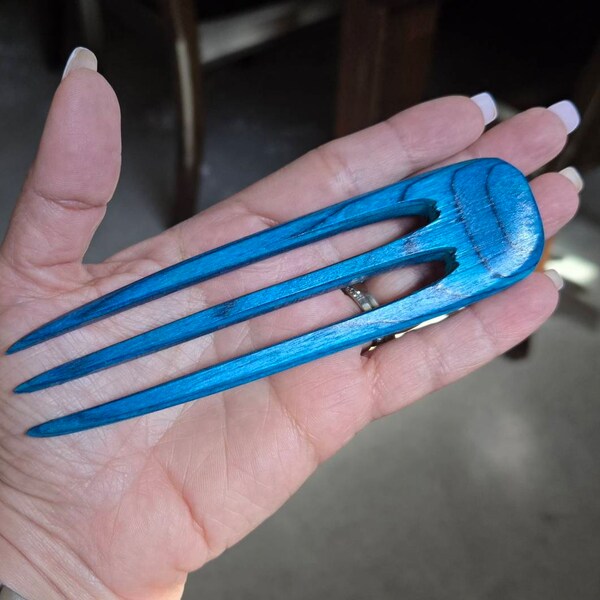 3 Prong Wooden Hair Comb Fork, Select Length & Color, Hand Shaped of ...