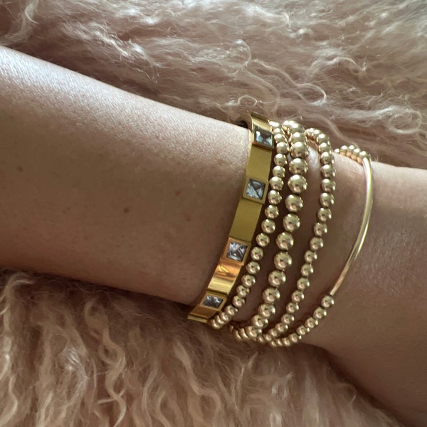 Gold Beaded Bracelet, Gold Stacking Bracelet, Tarnish Resistant ...