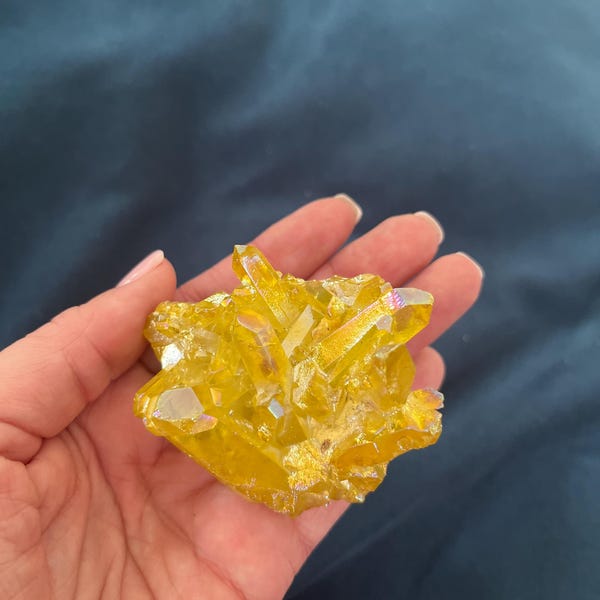 Raw Yellow Titanium Rainbow Cluster Natural Rough Quartz Crystal ...