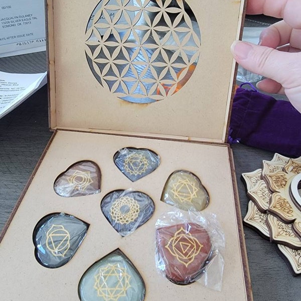CHAKRA Crystals in Crystal Grid Board Wooden Box - Flower of Life ...
