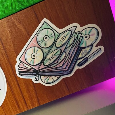 CD Collection Book Sticker Retro Music CD Storage Wallet Illustration ...