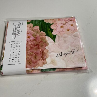 Personalized Flat Note Cards BLUE HYDRANGEA Floral Stationery Flower ...