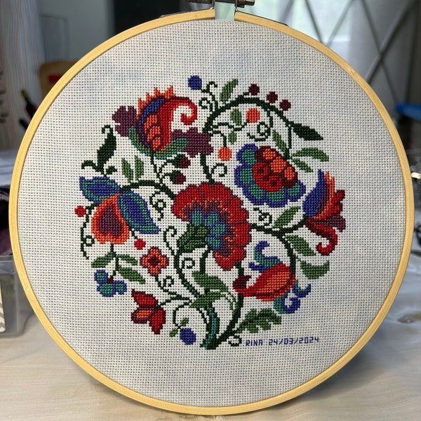 Set of Floral Folk Cross Stitch Patterns, Modern Folk Floral Cross ...