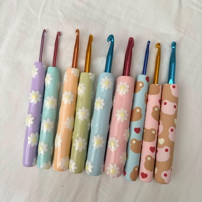READY MADE Handmade Polymer Clay Crochet Hooks Cow Print Personalised Custom Crochet Hooks ...