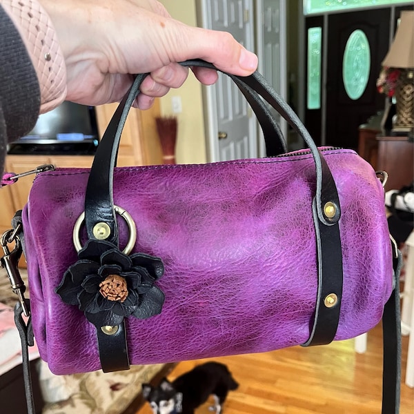 Black Flower Leather Purse Charm, Single Magnolia Flower Purse Charm ...