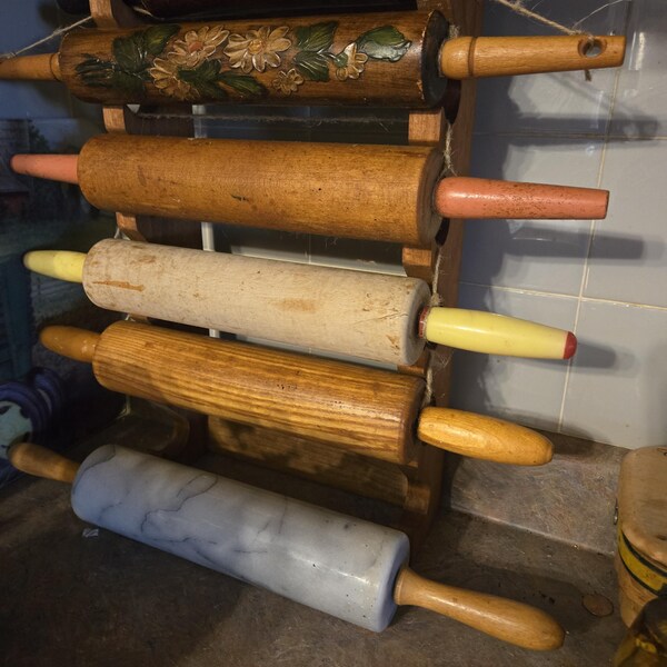 6 Rolling Pins Display Rack, Rolling Pin Holder, Wooden Shelf for ...