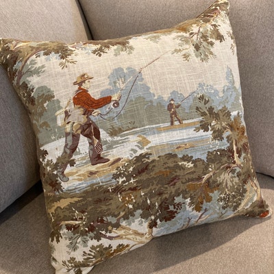 French General Aviary Toile Bird Blue Indigo Ivory Throw Pillow Cover ...