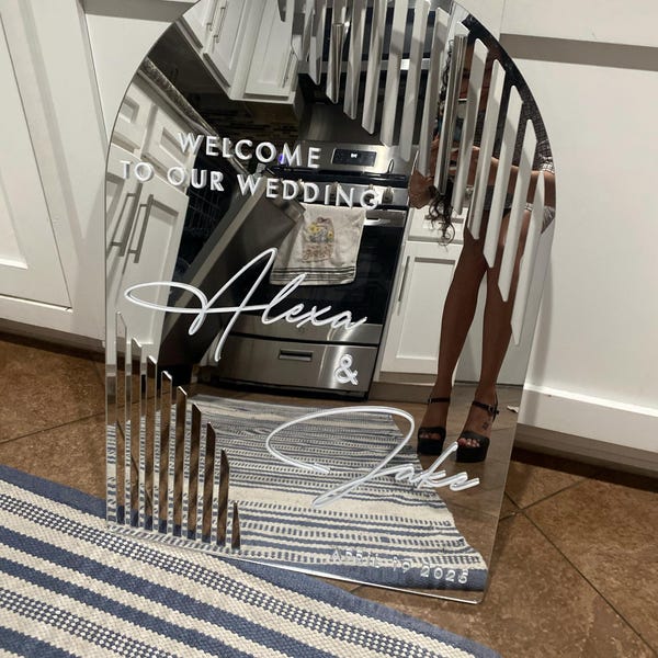 Mirror Gold Wedding Welcome Sign, Acrylic Welcome Sign, Boho Arch ...