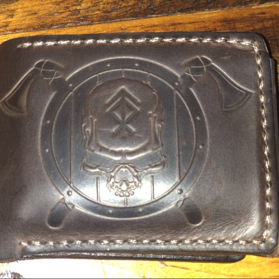 Leather Wallet viking Axes aegishjalmur. Personalized Gift - Etsy