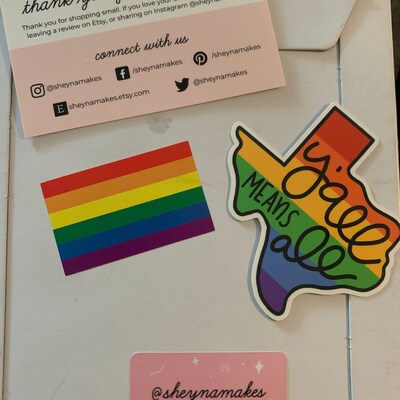Texas Y'all Means All Pride Texas State Gay Pride Flag Rainbow Sticker ...