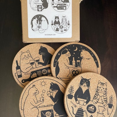 Cat Pairings Coaster Set - Etsy