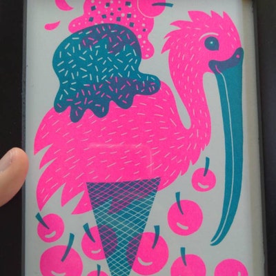 Ice Cream Ibis Bird, Risograph Print 5 X 7 - Etsy