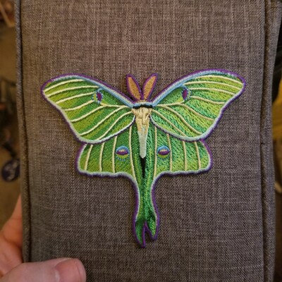 Luna Moth Embroidered Punk Patch, Full Moon, 4wide, Moth Patch, Light ...