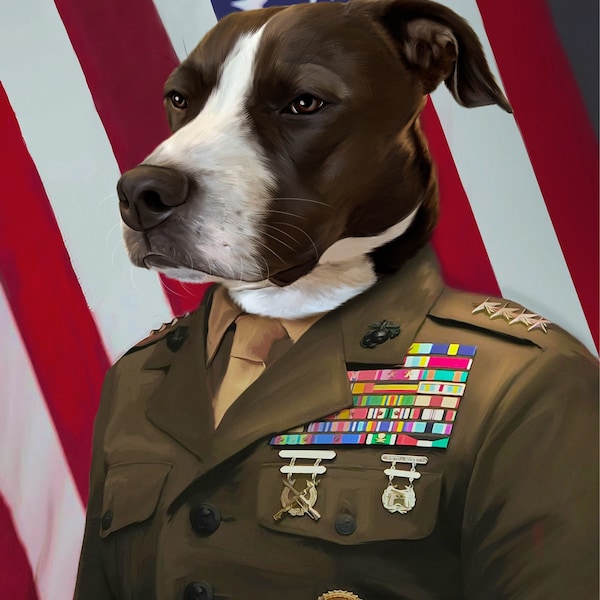 Dog Portrait USA General Military, Custom Pet Regal Portrait. Christmas ...