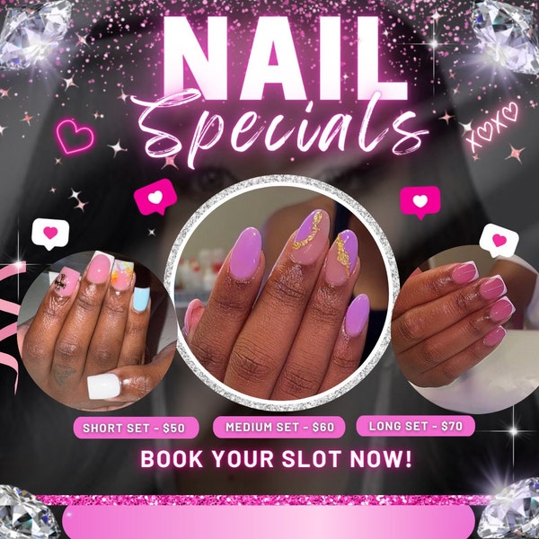 Nail Specials Flyer, DIY Flyer Template Design, Nail Bookings Flyer ...