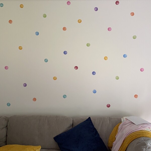 Watercolor Rainbow Polka Dot Wall Decals: Kids Room Confetti Stickers ...