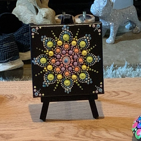 Mandala Dot Art. 20cm Hand Painted Stretched Canvas. Unique Yoga Gift ...