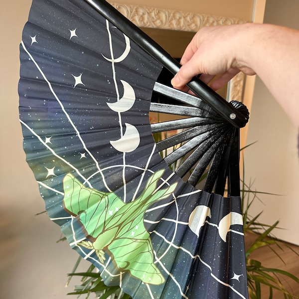 Lunar Moth Moon Cycle Folding Hand Fan - Fabric and Bamboo - Etsy