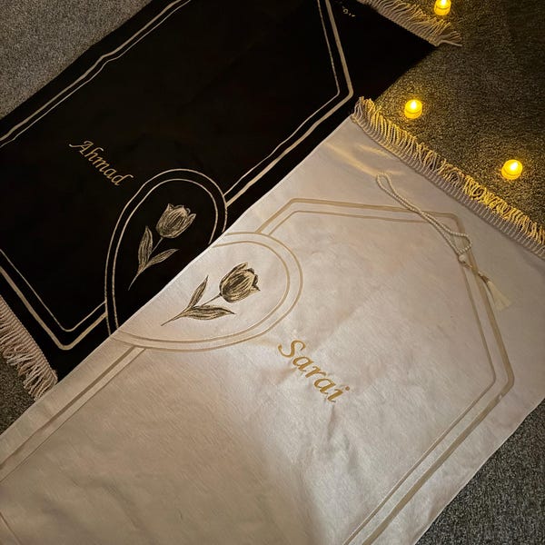 Personalized Couple Prayer Mat Set 2 Rose Patterned Heart Shaped Prayer ...