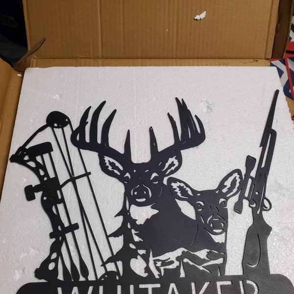 Custom Deer Hunter Metal Sign, Personalized Bow and Hunting Rifle Sign ...