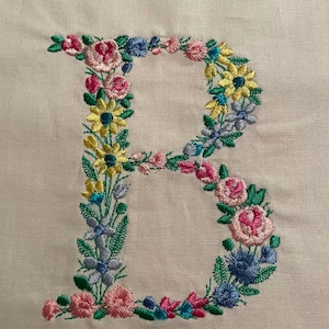 Machine Embroidery LETTER B Uppercase 10cm / 4 Tall Dainty Floral Font ...