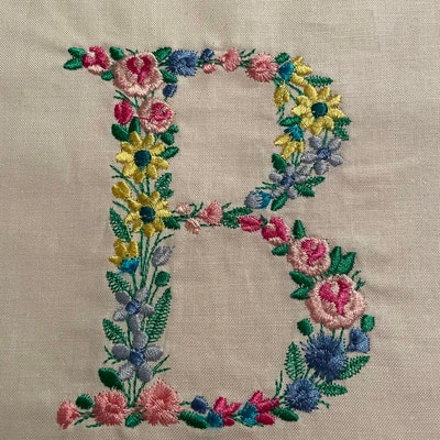 Machine Embroidery LETTER B Uppercase 10cm / 4 Tall Dainty Floral Font ...