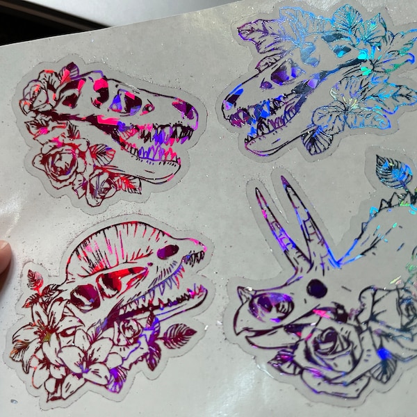 Floral Dinosaur Sticker Holographic Dino Dinosaur Stickers Floral ...