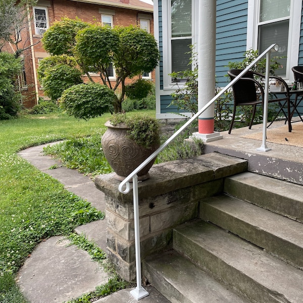 6ft Steel Flat Bar Stair Handrail With Surface Mount Posts for Wood or ...