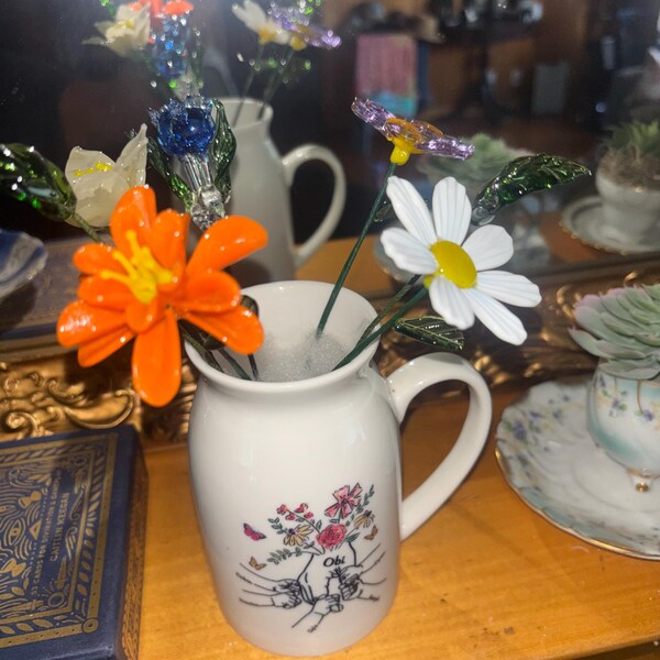 Various Color Glass Ping Pong Mum, Glass Flower With Stem, Handmade ...