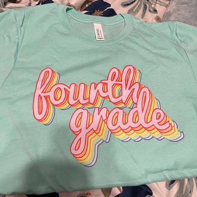 Fourth Grade Teacher Shirt Rainbow Retro Design Grade Level Tshirt Cute ...