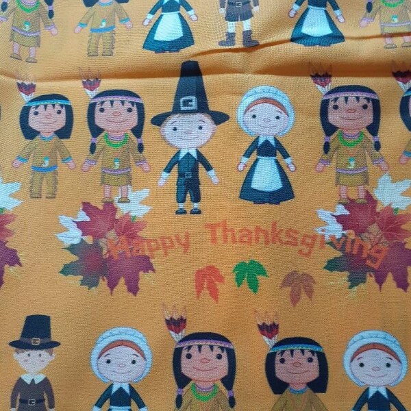 Thanksgiving Characters Fabric - Happy Thanksgiving by Floramoon ...