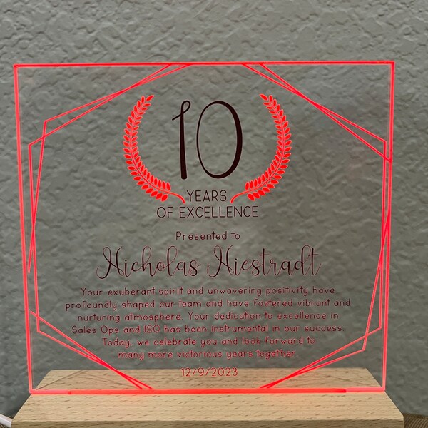 Personalized Work Anniversary Plaque - Employee Recognition ...