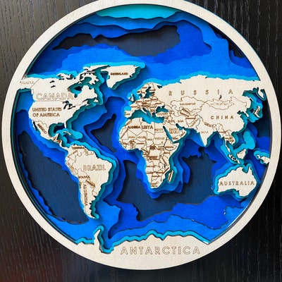 6 Layer 3D Map of the World, Multi layer Panel,laser Cut File. 3D Wood ...