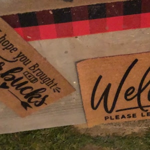 Welcome Please Leave by 9, Door Mat, Funny Doormat, Wedding Gift ...