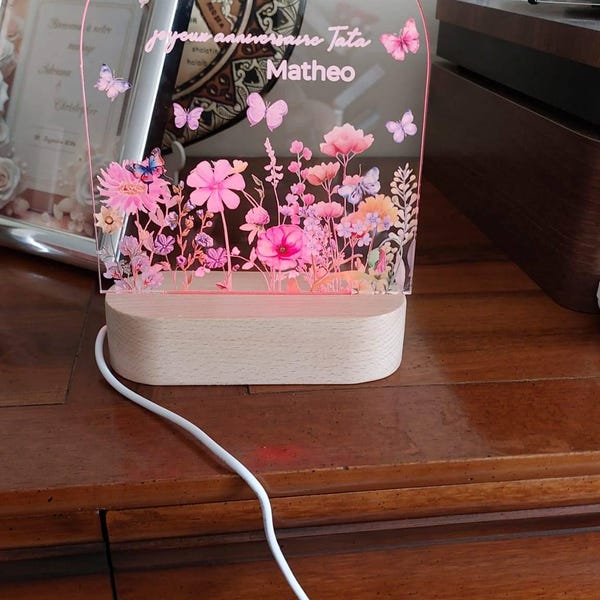 Custom Floral Butterfly Name Night Light,personalized Flower Garden ...