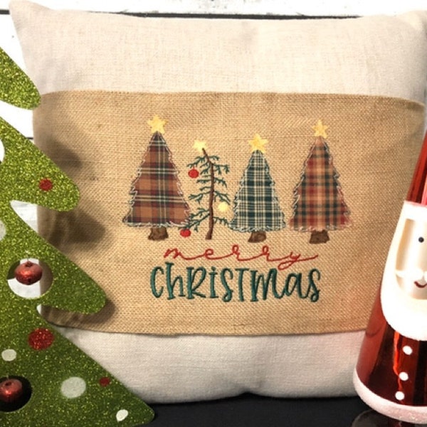 Raggedy Christmas Trees in a Row Applique Design ~ 4 Trees in a Row ...