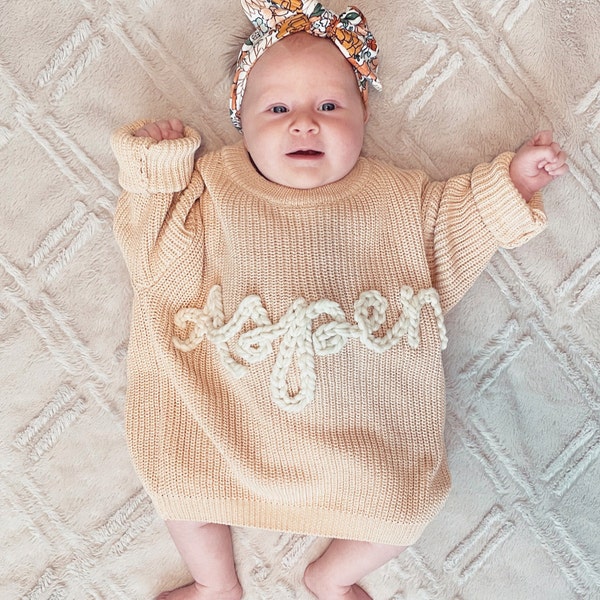 Customizable Embroidered Baby and Toddler Sweater, Baby Name Knit ...