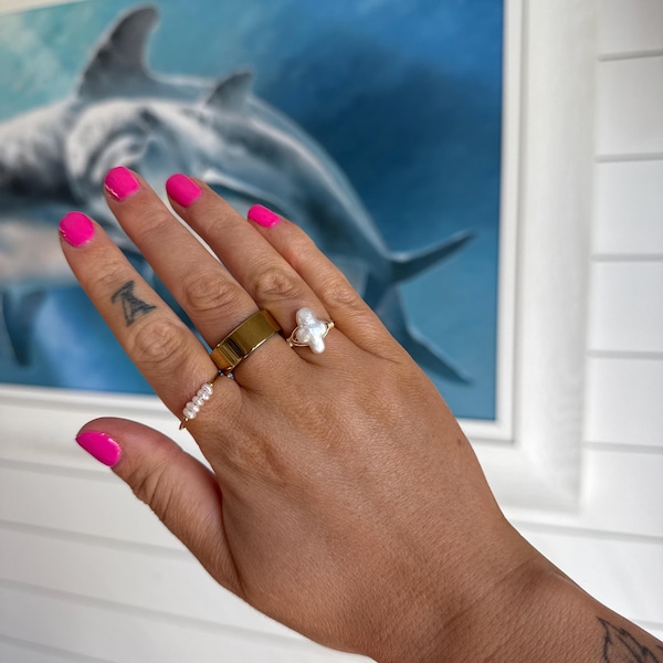 White Pearl Cross Ring: Wire Wrapped, Sterling Silver or Gold Filled ...