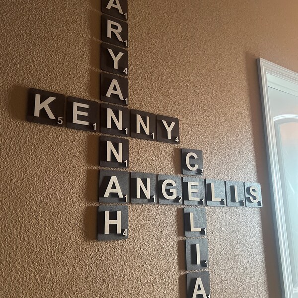 4x4 Wooden Scrabble Tiles Wall Art, Family Scramble Letters Sign, Wood ...