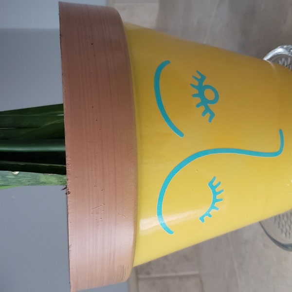 Face Decal for Flower Pot - Vinyl Decal - Flower Pot Sticker ...