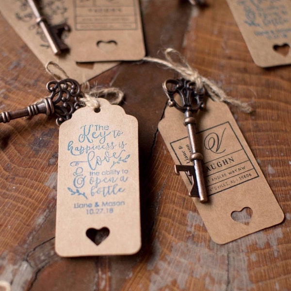 Key Wedding Favors Tag Rubber Stamp, Love and an Open Bottle, Rustic ...