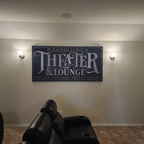 Personalized Theater & Lounge Large Rustic Wall Art Movie TV Room Sign ...