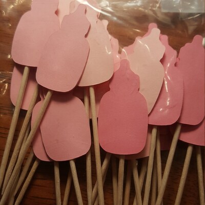24 Pink Baby Bottle Toothpicks, Baby Shower, Girl Baby Shower ...