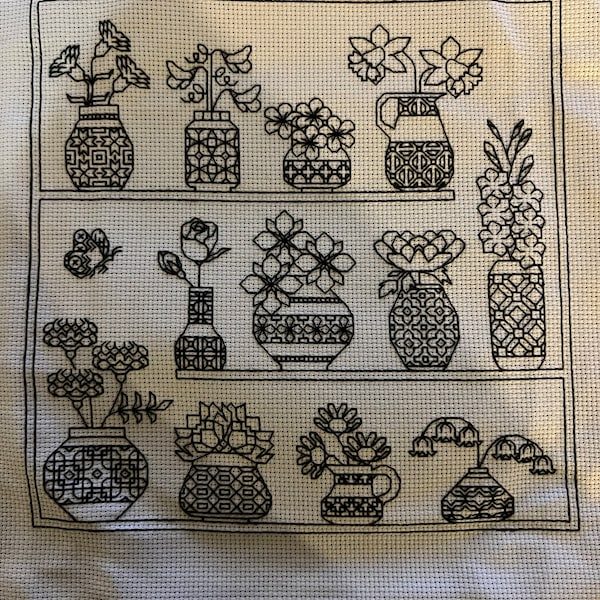 Happy Birthday Flowers, PDF Blackwork Embroidery, PDF Blackwork Flowers ...