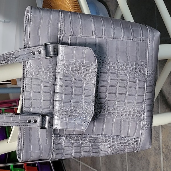 Silver Gray Vinyl Leather Faux Crocodile Nile Fabric Sold per Yard 54 ...